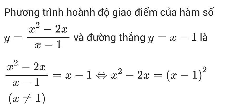 Gọi S là diện tích hình phẳng giới hạn bởi đồ thị hàm số y= x^2 - 2x / x - 1, đường thẳng y = x ...